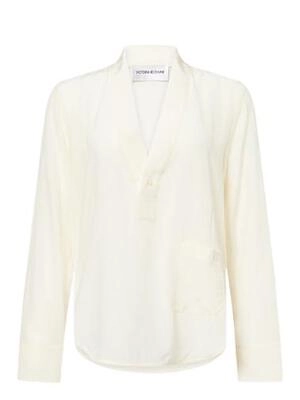 Victoria Beckham V-neck Long Sleeve Silk Blouse - Ivory