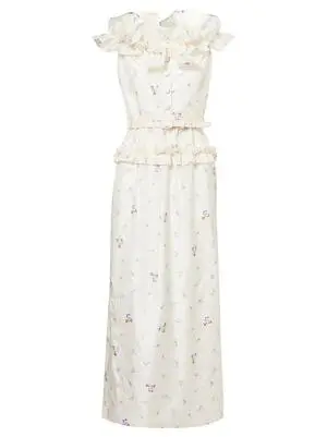 Alessandra Rich Floral-print Taffeta Silk Midi Dress - White-multi