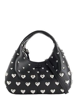 GANNI Mini Heart Leather Hobo Bag - Black