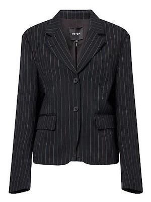 ME+EM Pinstripe Boxy Fit Wool Blend Blazer - Black