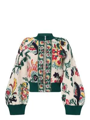 Sacai Floral-pattern Jacquard Knitted Wool Blouson Jacket - Ivory