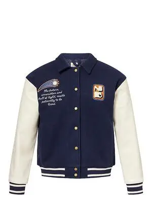 NOT BORING No Curfew Woven Varsity Jacket - Navy