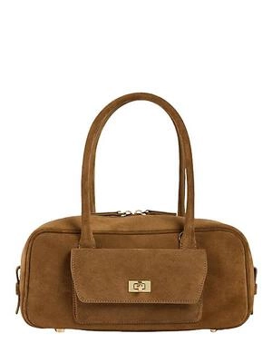 Sandro Suede Bowling Bag - Beige