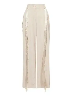 REBIRTH Fringed Straight-leg Woven Trousers - Butter