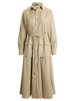 Polo Ralph Lauren Striped Cotton Shirt Midi Dress - Tan