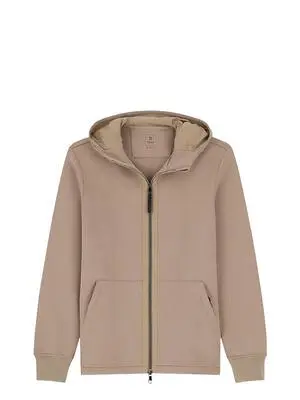 Boggi Milano Hooded Zip-up Stretch Cotton-blend Sweatshirt - Camel
