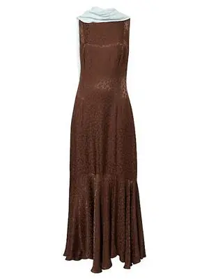 SIEDRES Manon Draped-back Jacquard Satin Maxi Dress - Blue/brown