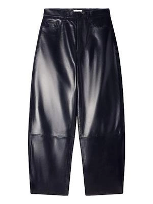 Sandro Barrel-leg High-rise Leather Trousers - Black