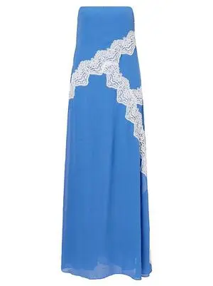 Christopher Esber Strapless Lace Trim Silk Maxi Dress - Azurite