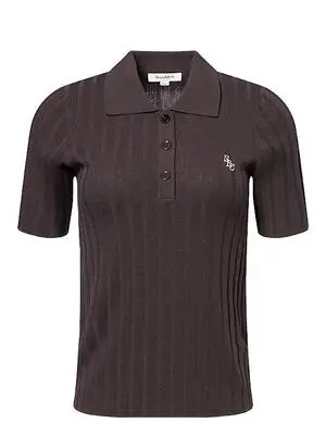 SPORTY & RICH Logo-embroidered Ribbed-knit Polo Shirt - Cioco