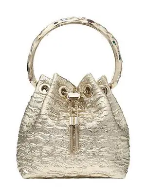 JIMMY CHOO Bon Bon Textured Metallic Woven Bucket Bag - Gold/multi/gold