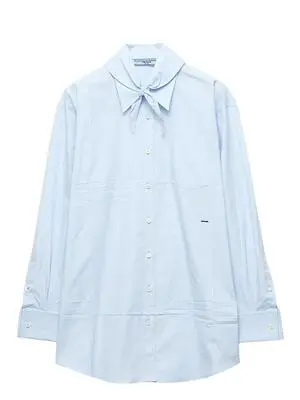 Prada Embroidered Logo Cotton Poplin Shirt - Light Blue