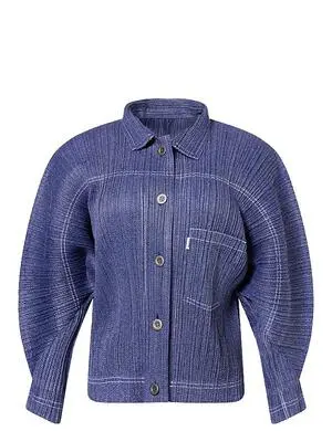 Issey Miyake Structured Pleated Denim Jacket - Navy