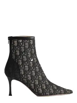 Dior Embroidered Mesh Ankle Boots With Oblique Pattern - Black