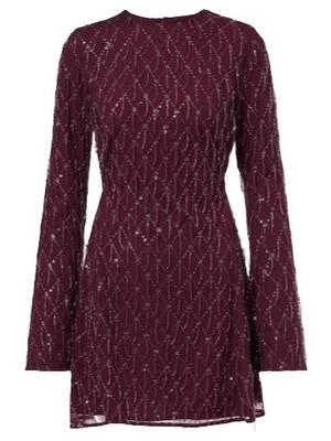 ROTATE BY BIRGER CHRISTENSEN Embellished Long Sleeve Mini Dress - Red