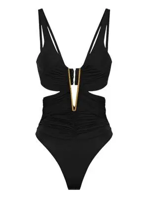 Elisabetta Franchi V-neck Sleeveless Bodysuit With Gold-tone Hardware - Black