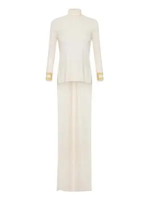 Elisabetta Franchi Long Sleeve Top With Gold Logo Detail - Cream