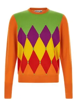 BALLANTYNE Diamond Inlay Cashmere Crew Neck Sweater - Orange
