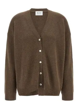 BE YOU Relaxed V-neck Cashmere Cardigan - Brown
