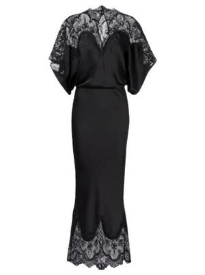NORMA KAMALI Norma Kamali Obie Lace-Trimmed Satin Midi Dress