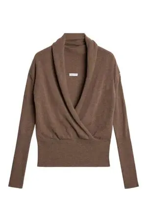 7 For All Mankind 7 For All Mankind Wool V-Neck Wrap Sweater Light Brown