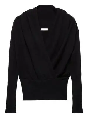 7 For All Mankind 7 For All Mankind Wool V-Neck Wrap Sweater Black