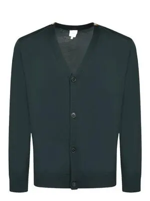 Paul Smith Long Sleeve Cardigan With Striped Neckline Detail - Green