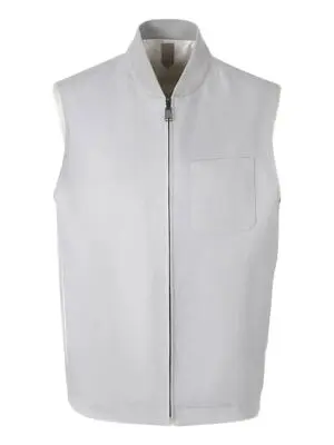 Canali Reversible Zip Vest With Patch Pocket - Grey