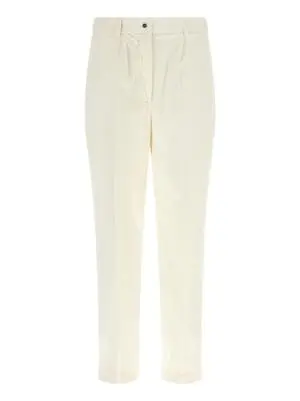 Kiton Corduroy Trousers With Elasticated Waistband And Cuffed Hems - White