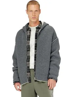 DIESEL® Zip-up Hoodie In Dual-texture Knit - Grey