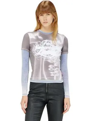 DIESEL® Ribbed Jersey Top With Graphic Print - Grey
