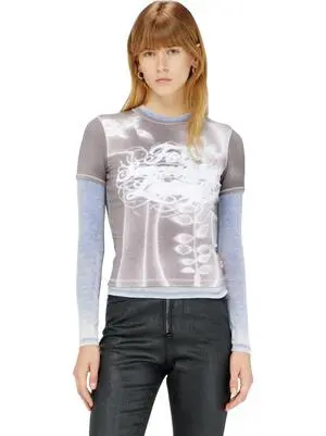 DIESEL® Ribbed Jersey Top With Graphic Print - Grey
