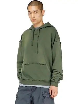 DIESEL® Faded Cotton Hoodie With Frayed Details - Green