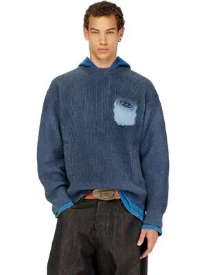 DIESEL® Wool-blend Ribbed Jumper With Mock Pocket - Blue