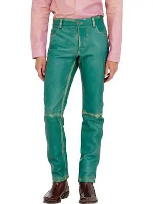 DIESEL® Treated Leather Five-pocket Trousers Fw26 Runway Show - Green