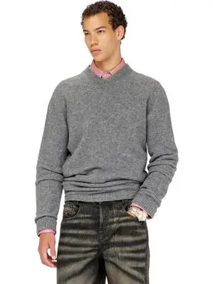 DIESEL® V-neck Jumper In Wrinkled Boiled Knit - Grey