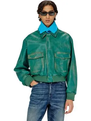 DIESEL® Aviator Jacket In Treated Leather - Green