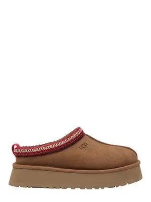 UGG UGG Suede Platform Slippers With Embroidered Trim Beige