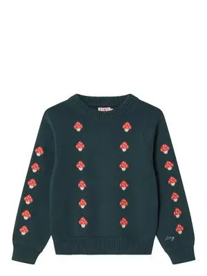 TINY COTTONS Dark Cotton Sweater With Mushroom Embroidery - Green