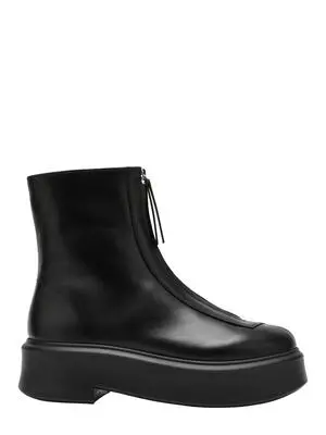 THE ROW Zipped Leather Ankle Boots - Black