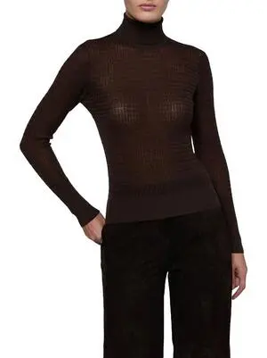 L'Agence Umbra Cable Wool Turtleneck Top - Dark Java