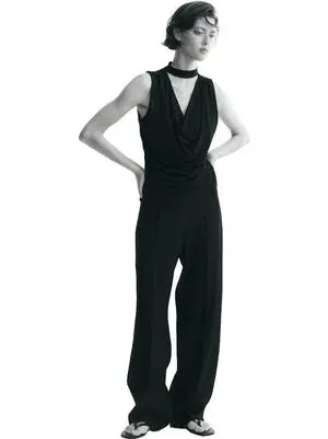 H&M Draped Top With Stand-up Collar - Black