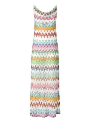 Missoni Long Lamé Viscose Cover-up With Macro Zigzag Pattern And Slits - White & Multicoloured