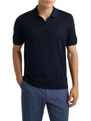 JACK VICTOR Wool Johnny Collar Polo - Navy