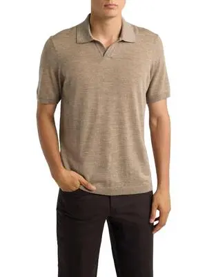 JACK VICTOR Wool Johnny Collar Polo - Tan