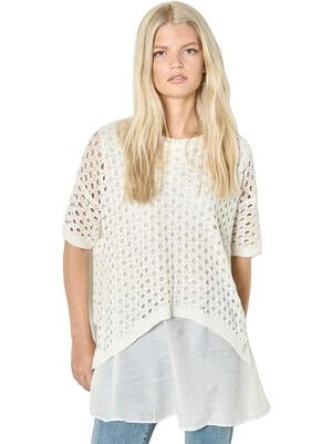 APRICOT Apricot Knitted Mesh Shimmer Layer Tunic