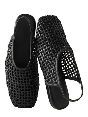 HAVEN WELL WITHIN Woven Leather Sandals With Ankle Strap - Black