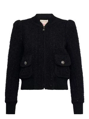 MAISON COMMON Tweed Bomber Jacket With Knitted Back - Black