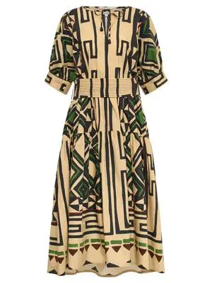 MAISON COMMON Printed Cotton Maxi Dress With Belt - Sand/black