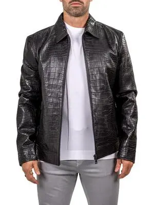 MACEOO Marthyr Croc Embossed Leather Jacket - Black